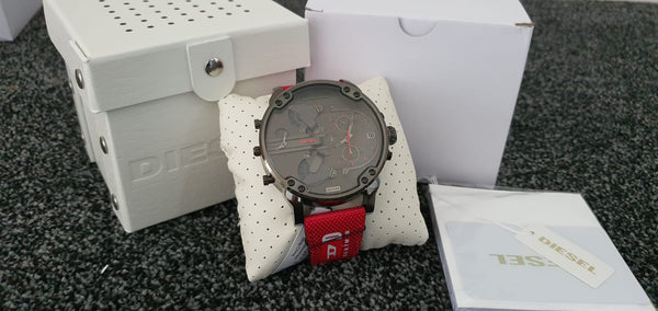 DIESEL DZ7423 MR. DADDY GREY RED SILICONE MULTI-ZONE CHRONOGRAPH WATCH ...